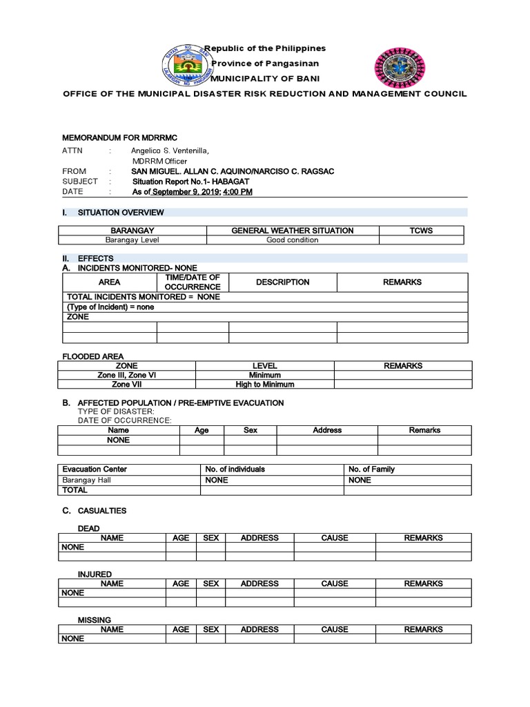 Situational Report | PDF | Emergency Management | State Of Emergency