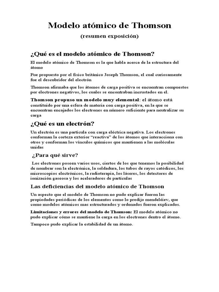 Modelo Thomson (Resumen) | PDF