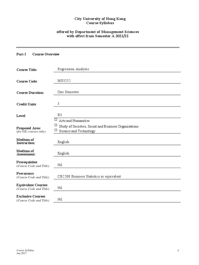 MS3252 | PDF | Regression Analysis | Analysis Of Variance