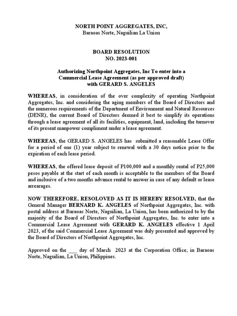 Secretary's Certificate - Lease Agreement | PDF | Lease | Justice