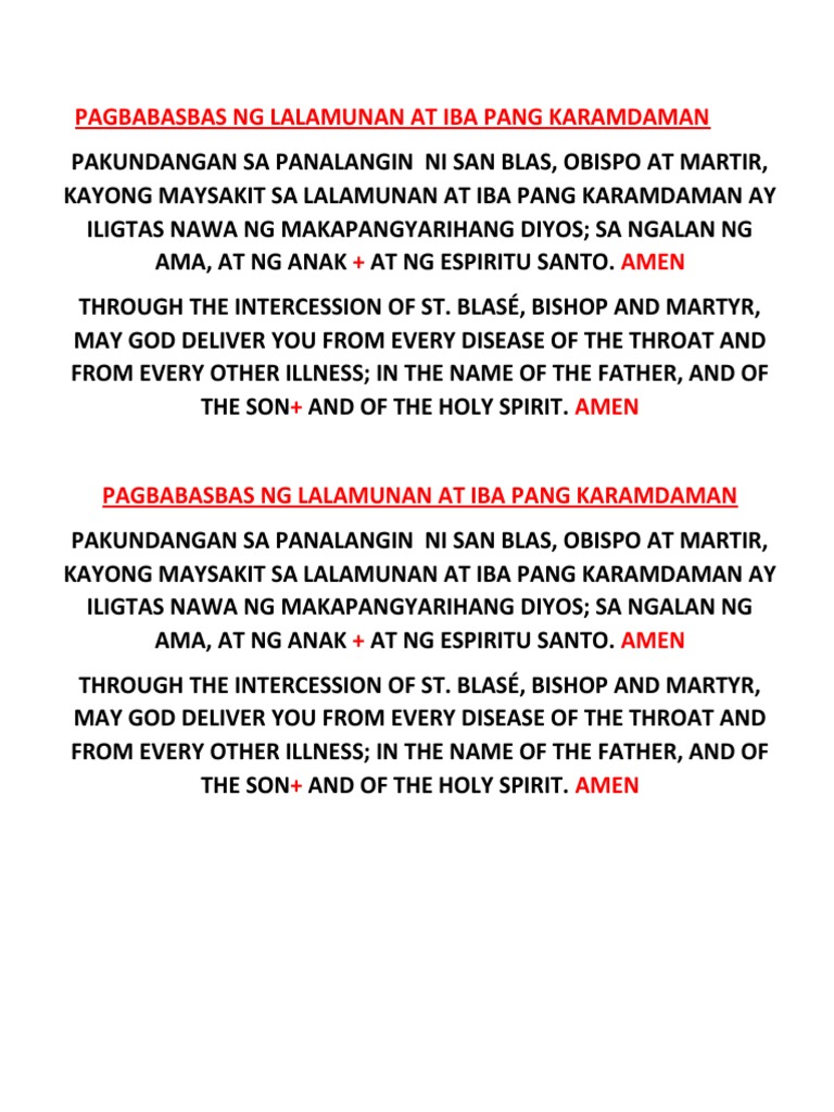 Pagbabasbas NG Lalamunan at Iba Pang Karamdaman | PDF