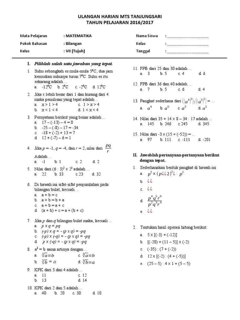 Soal Matematika Tentang Bilangan | PDF