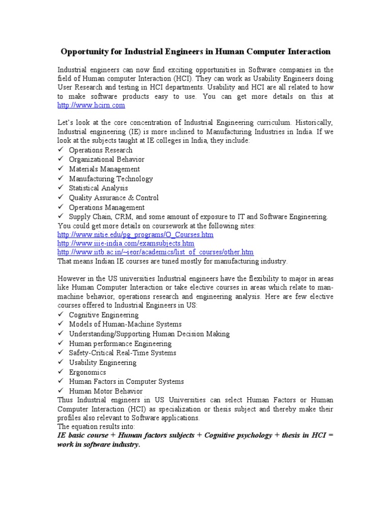 Industrial Engineering | PDF | Usability | Human–Computer Interaction