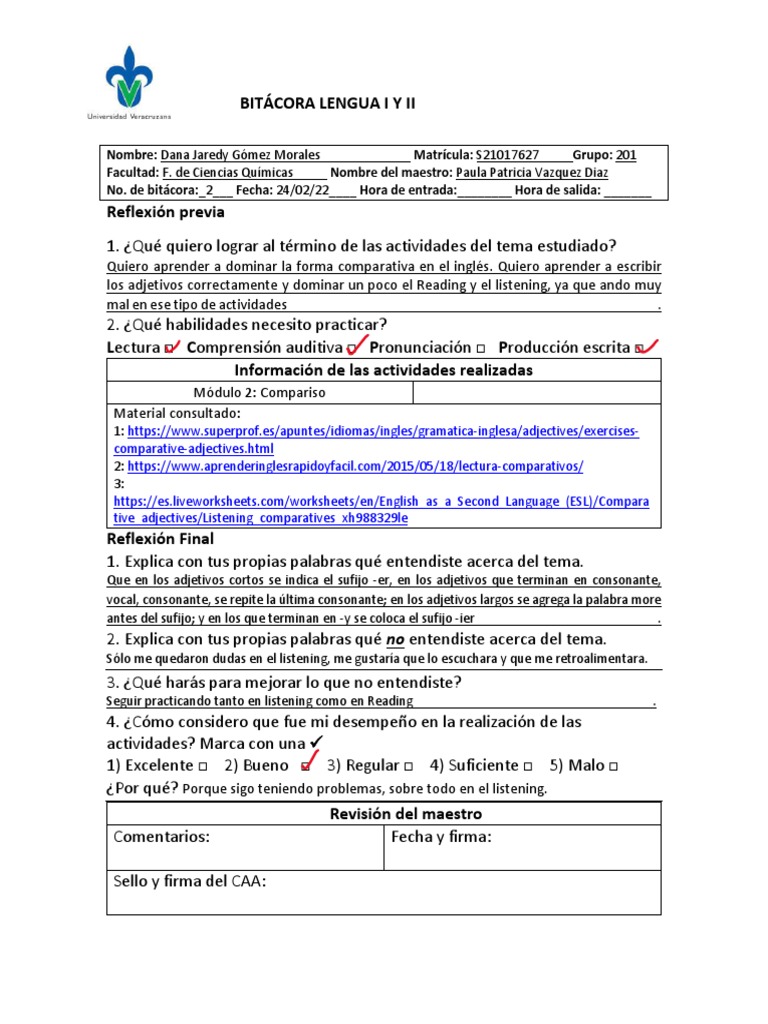 Bitacora Ingles | PDF