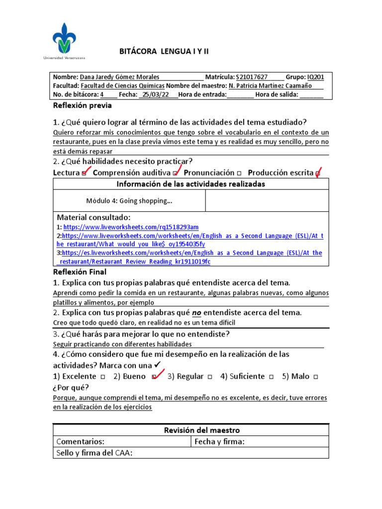 Bitacora Ingles | PDF