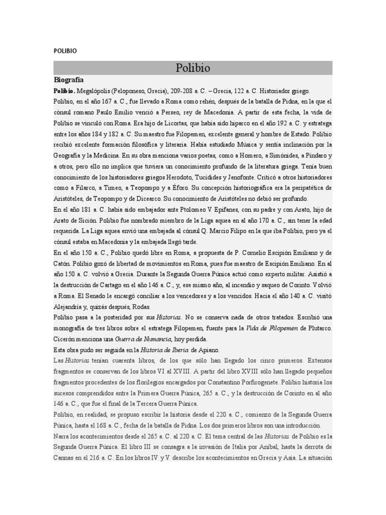 Biografía de Polibio, historiador griego | PDF | Segunda guerra púnica ...