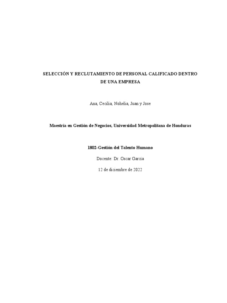 Selección y Reclutamiento de Personal Calificado Dentro de Una Empresa ...