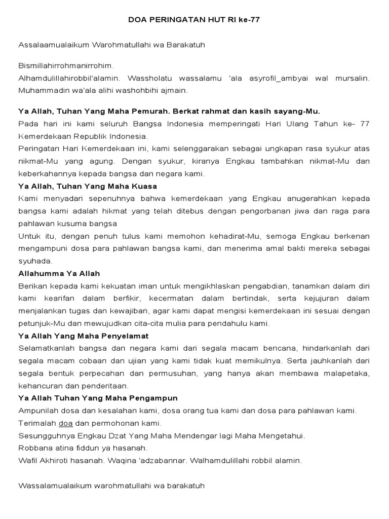 Doa Peringatan Hut Ri | PDF