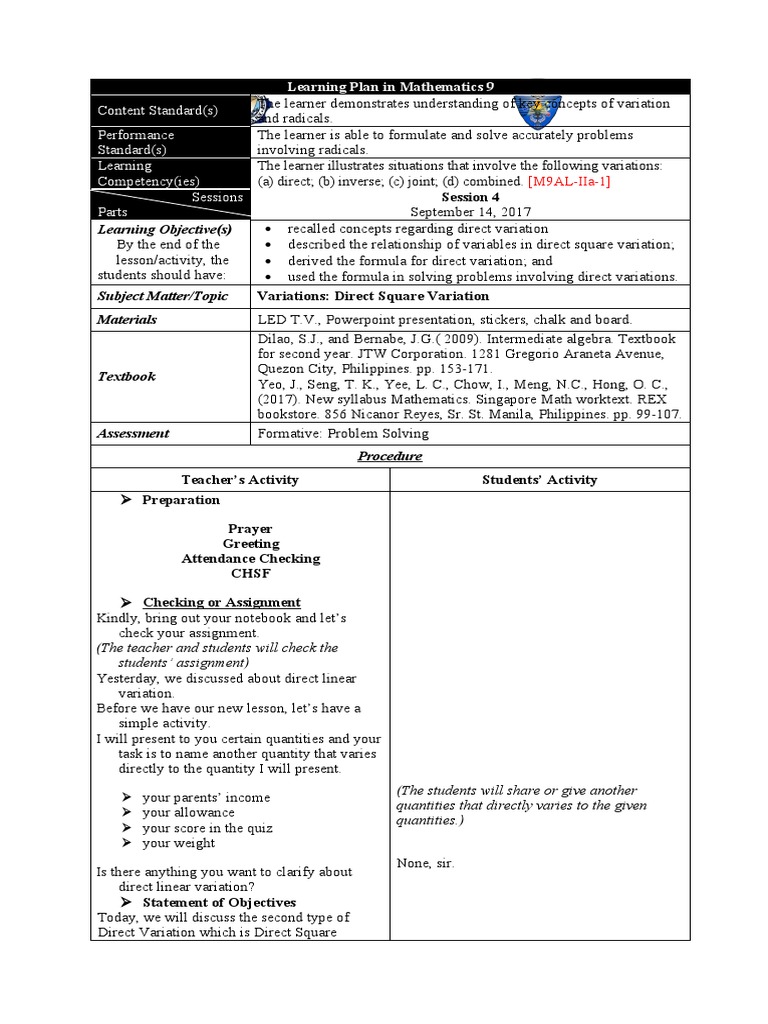 Day 5 - Direct Square Variation | PDF | Area | Circle