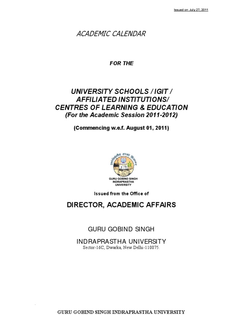 Academic Calander Ipu Usit | PDF