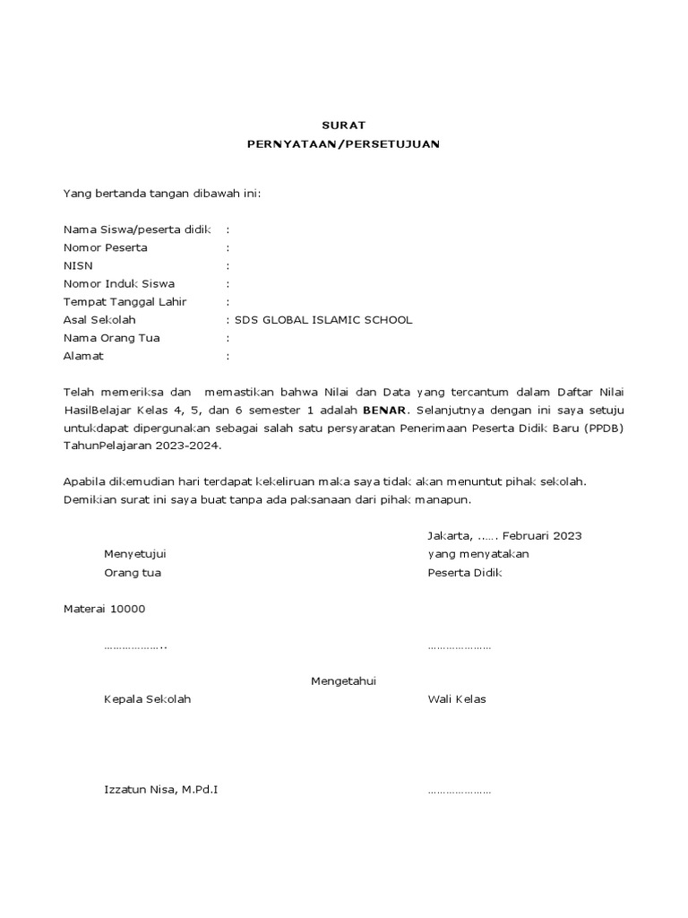 Surat Penyataan Nilai Sidanira | PDF