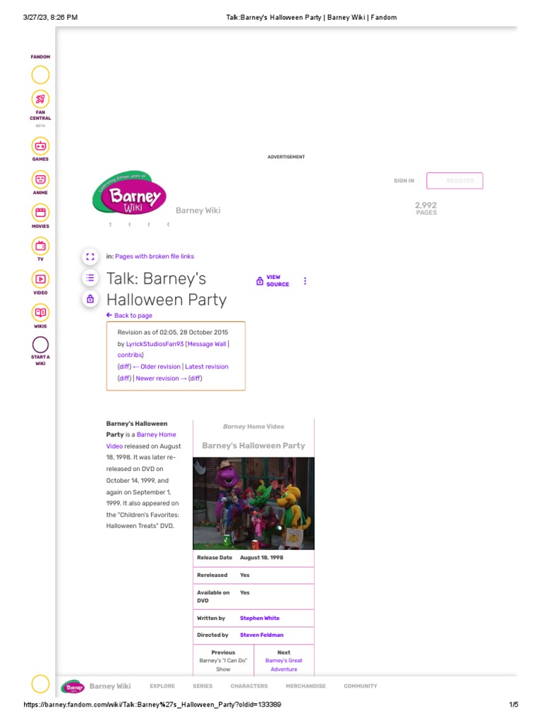 Barney's Halloween Party Overview | PDF | Fandom | Trick Or Treating