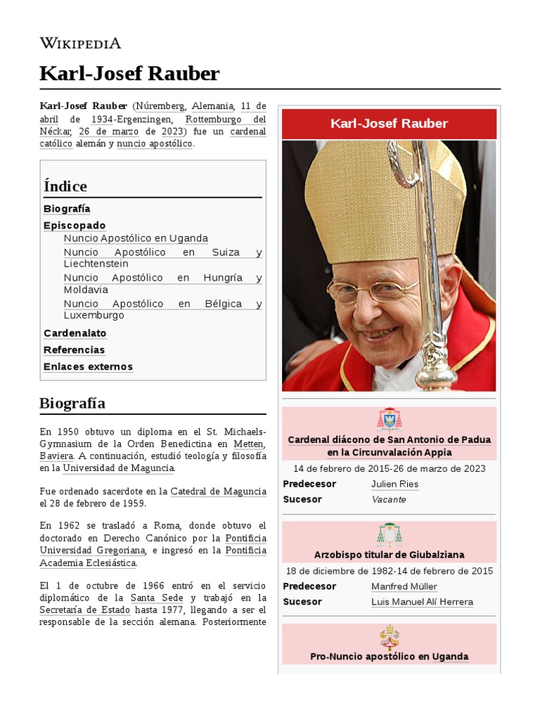 Karl-Josef Rauber | PDF | Iglesia Católica | Organización de la iglesia