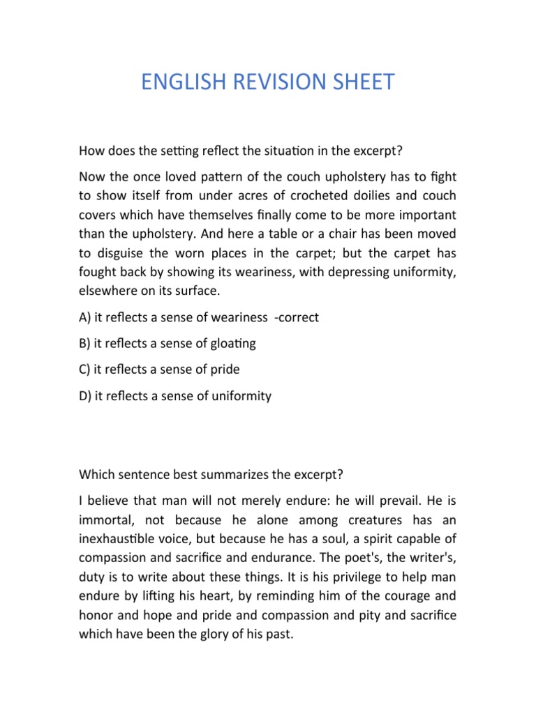 English Revision Sheet | Download Free PDF | Hatred | Compassion