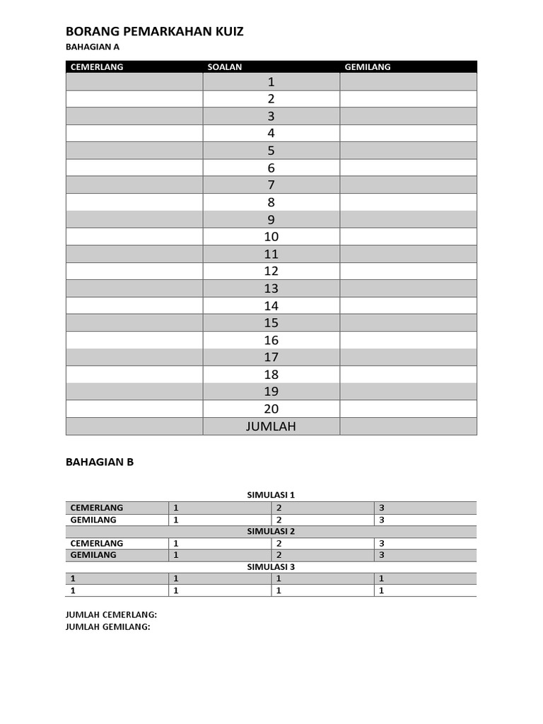 BORANG PEMARKAHAN KUIZ | PDF