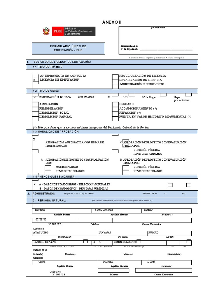 Formulario Único de Edificación para solicitud de licencia de construcción | PDF | Propiedad ...