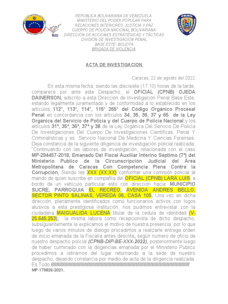 Acta de Entrega de Oficio | PDF | Policía | Gobierno