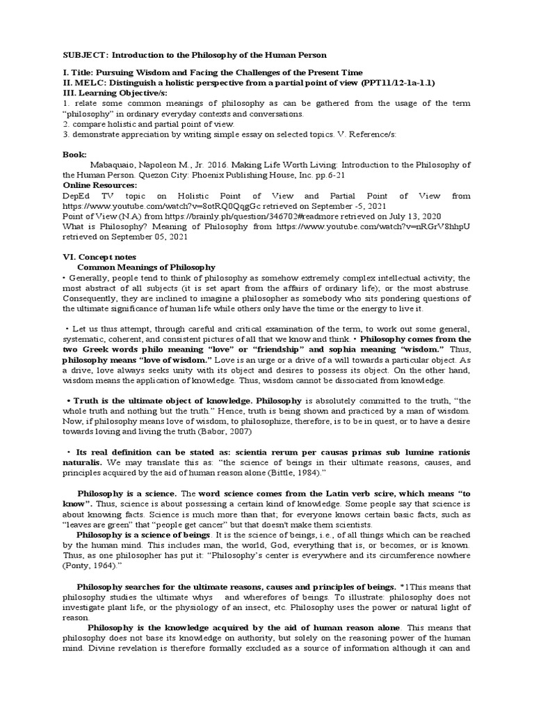 Lecture 1 Pursuing Wisdom | PDF | Knowledge | Reason