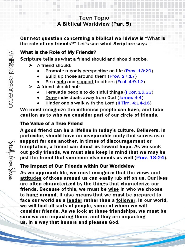 The Role of Friends in a Biblical Worldview | PDF | Social Science ...