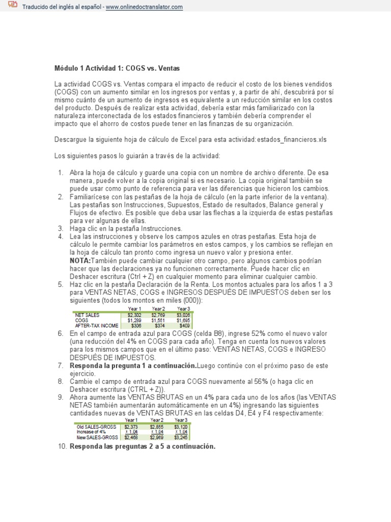 1-2 COGS Vs SALES - .En - Es | PDF | Microsoft Excel | Economias