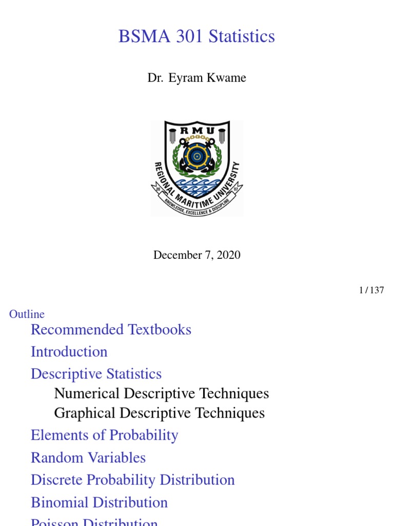 BSMA 301 Statistics Course Overview | PDF | Probability Distribution ...