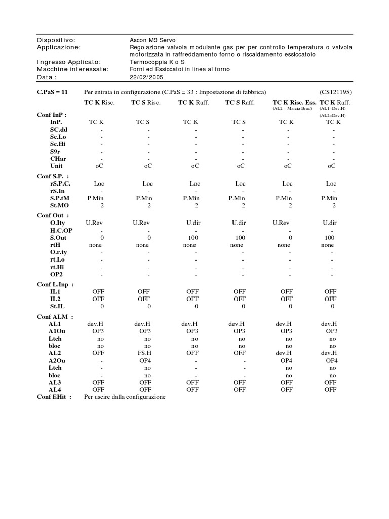 Par Ascon M9 Servo TC Forni Ess in Linea | PDF