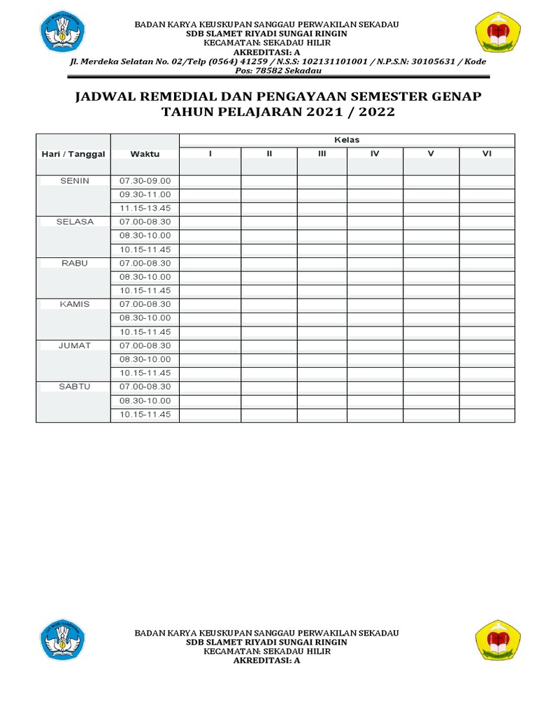 Jadwal Remedial - Pengayaan Dan Siswa Yang Mengikuti | PDF