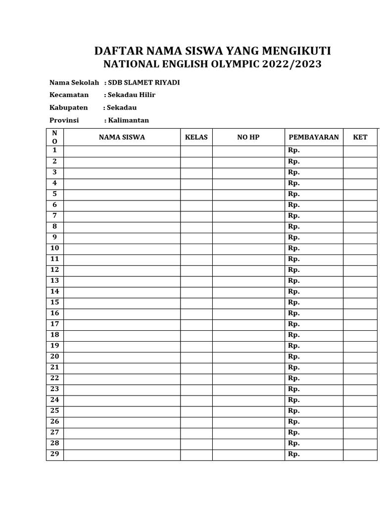 Daftar Nama Siswa Yang Mengikuti | PDF