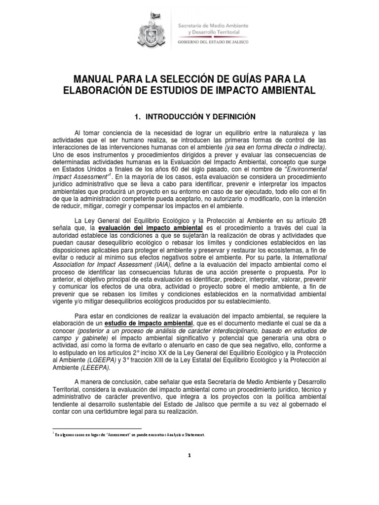 Manual para Seleccion de Guias Eia 1 | PDF | Evaluación de impacto ambiental | Entorno natural