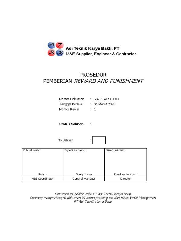 S-HSE-003 Pedoman Reward and Punishment | PDF