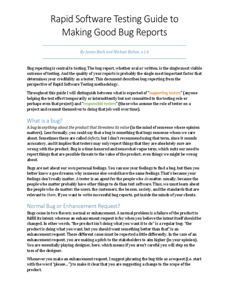Rapid Guide to Making Good Bug Reports | PDF | Software Testing ...