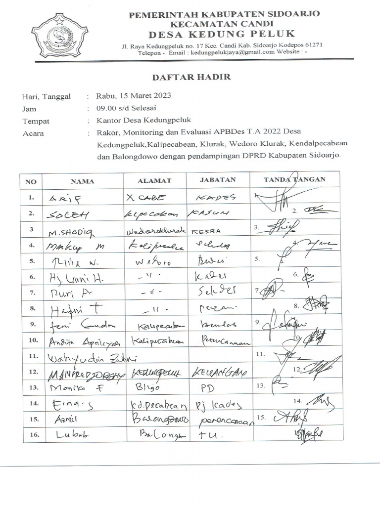 Daftar Hadir Monitoring PDF | PDF