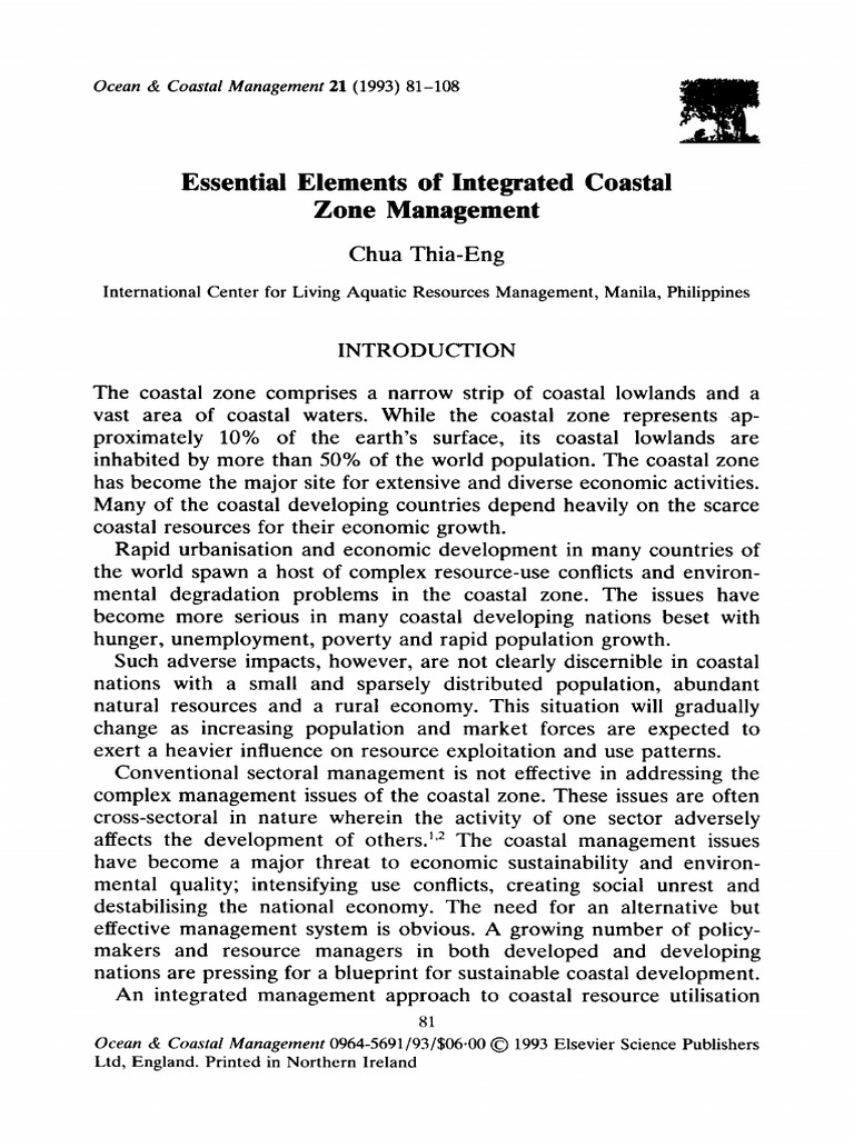 Essential Elements of Integrated Coastal Zone Management | PDF | Coast ...