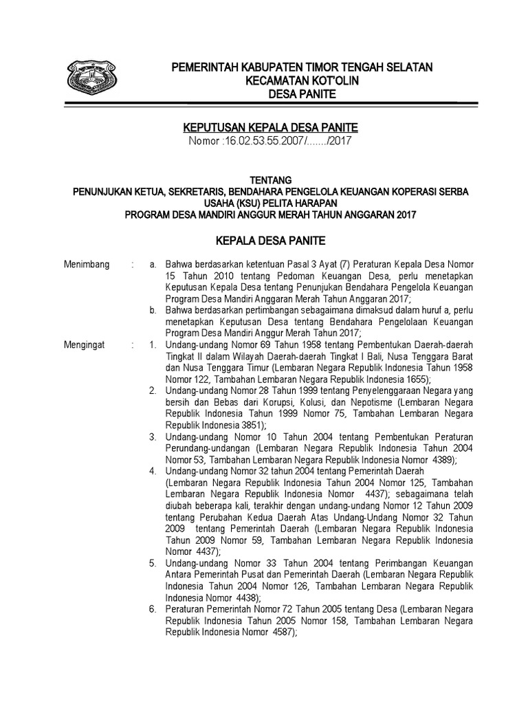 Pemerintah Kabupaten Timor Tengah Selatan Kecamatan Kot'Olin Desa ...