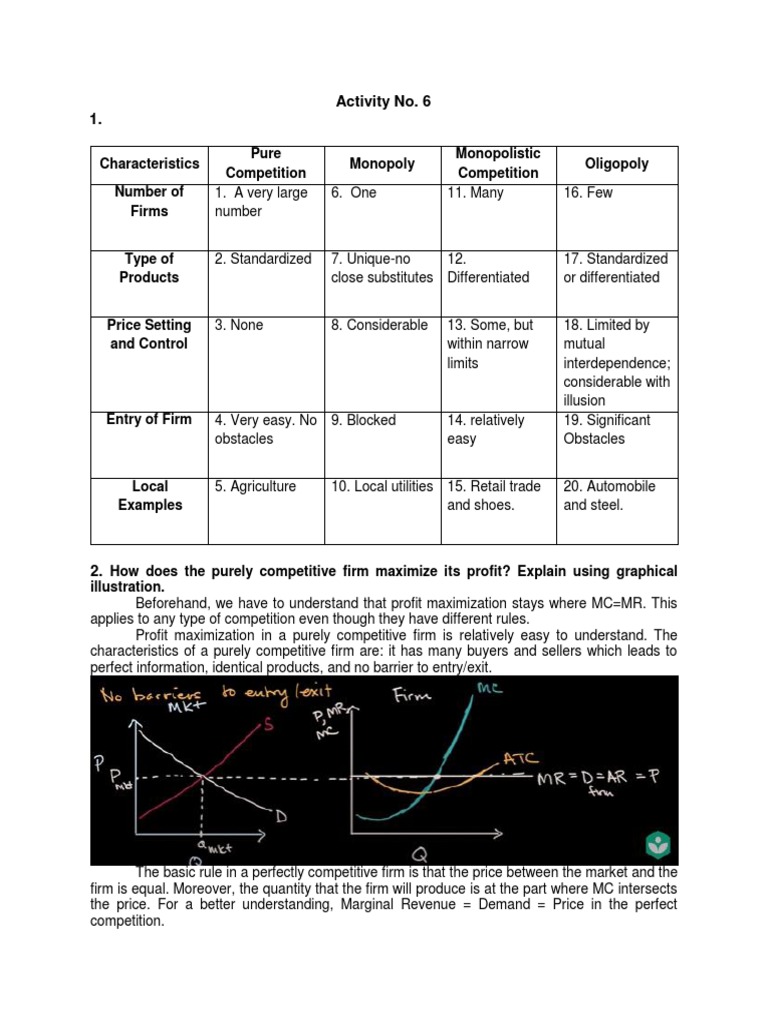Activity No. 6 1 | PDF | Monopoly | Profit (Economics)