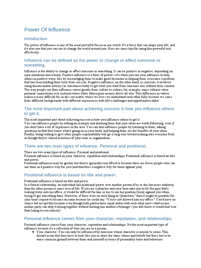 Power of Influence | PDF | Reputation | Experience