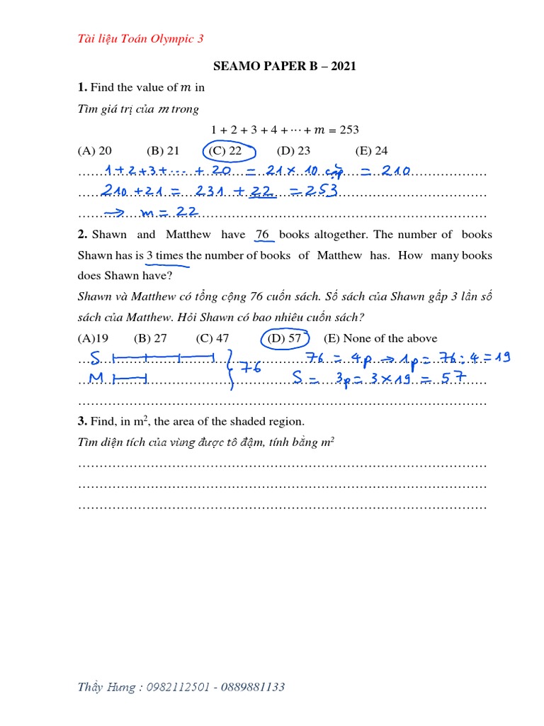 SEAMO PAPER B - 2021 - Phieu | PDF