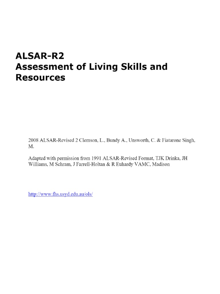 ALSAR-R2 Assessment of Living Skills and Resources - PDF | PDF