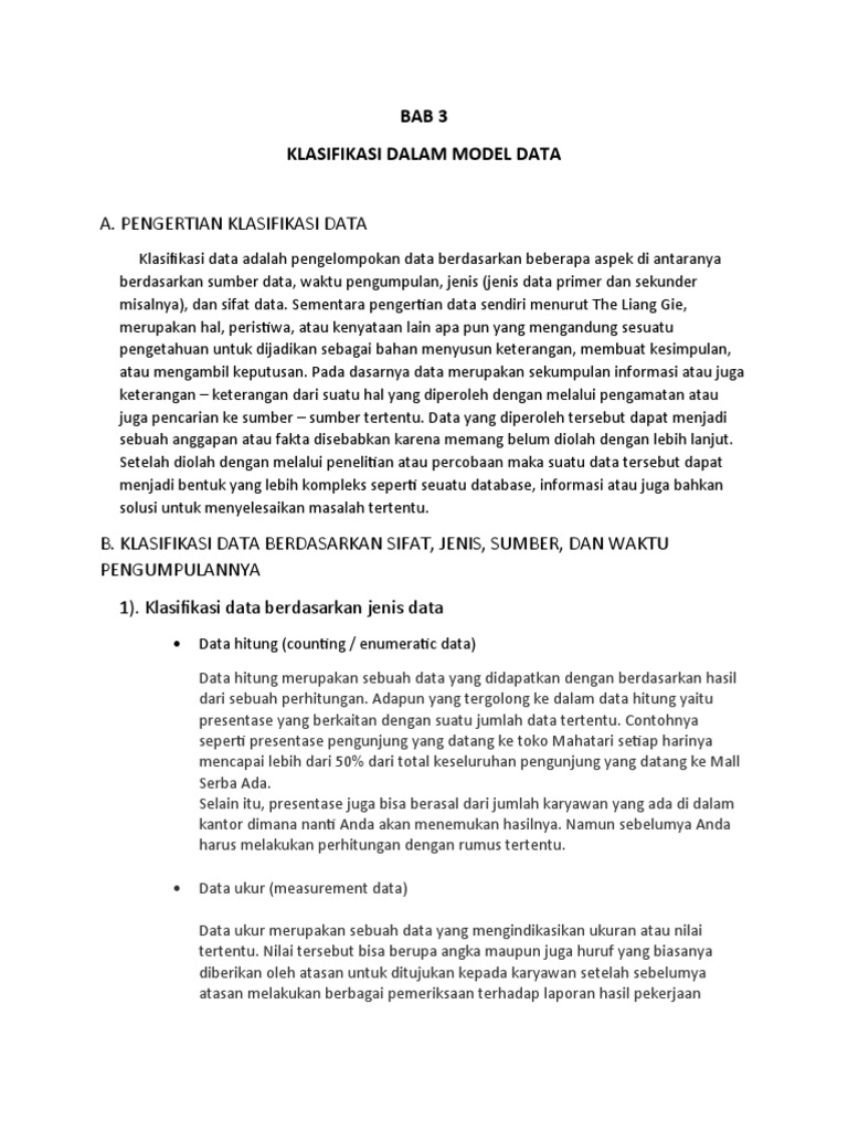 BAB 3 Klasifikasi Dalam Model Data | PDF
