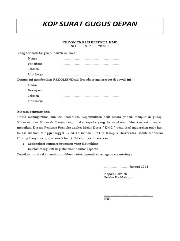 Contoh Surat Rekomendasi Dan Surat Pernyataan | PDF