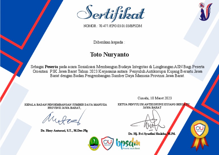 Sertifikat Pak KBJB Seri 3-477 | PDF