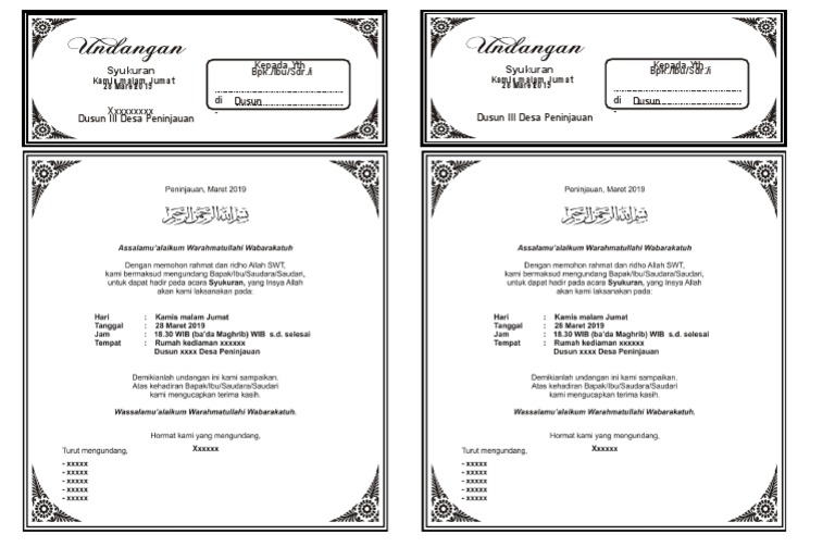 FORMAT UNdangan Syukuran Selamatan | PDF