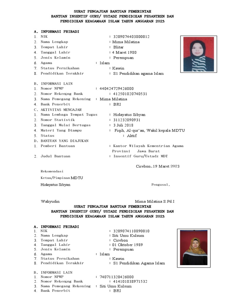 Form Surat Ajuan Insentif | PDF