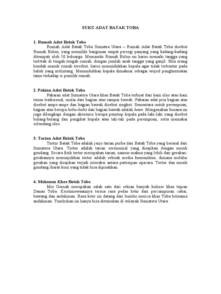Suku Adat Batak Toba | PDF