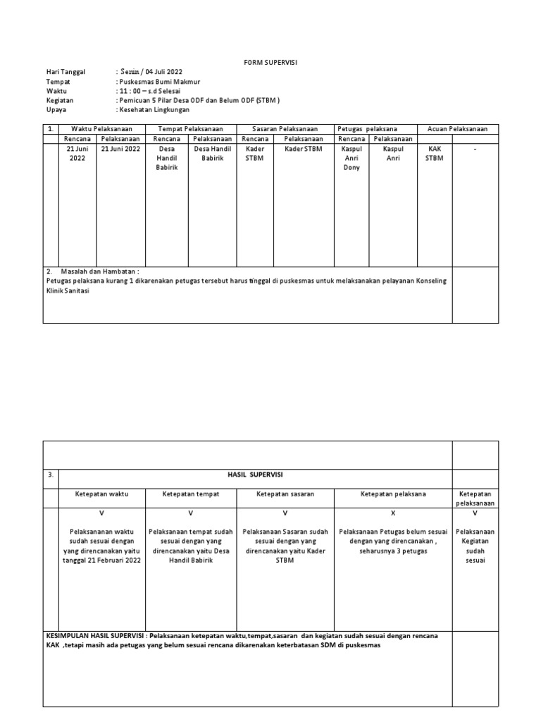 2.8.1. Ep 3 Contoh Form Supervisi - Kesling | PDF