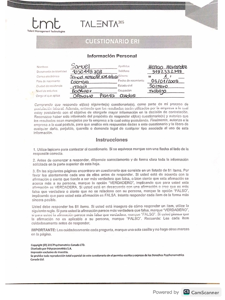 Cuestionario ERI | PDF