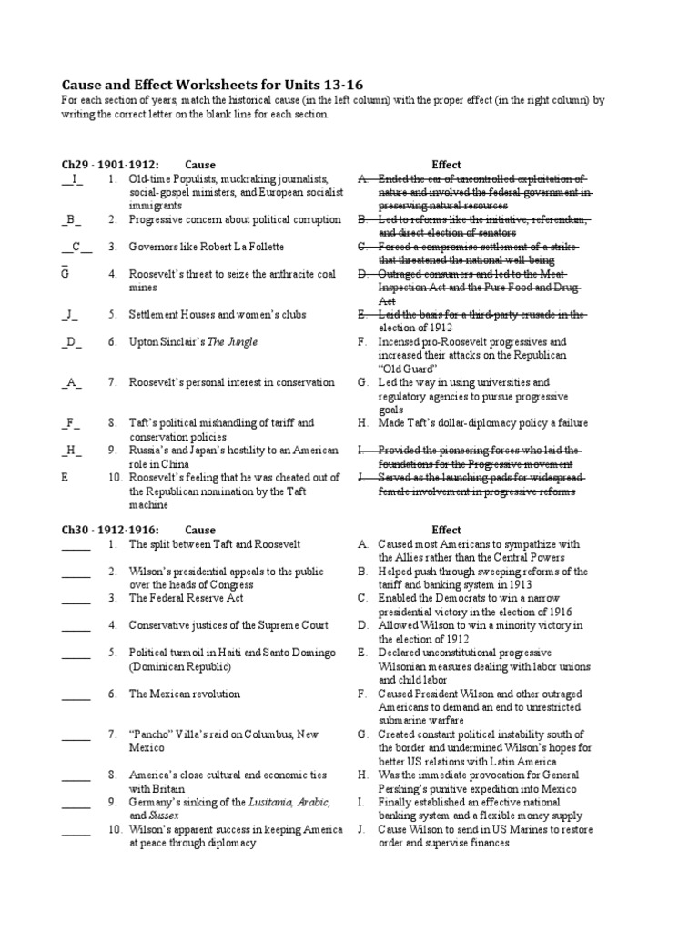 Cause and Effect Worksheets For APUSH Units 13-16 | PDF | Franklin D ...