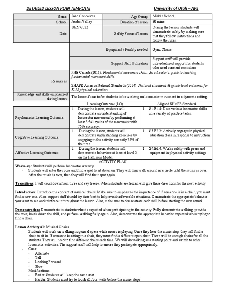 Sample Ape Lesson Plan | Download Free PDF | Learning | Lesson Plan