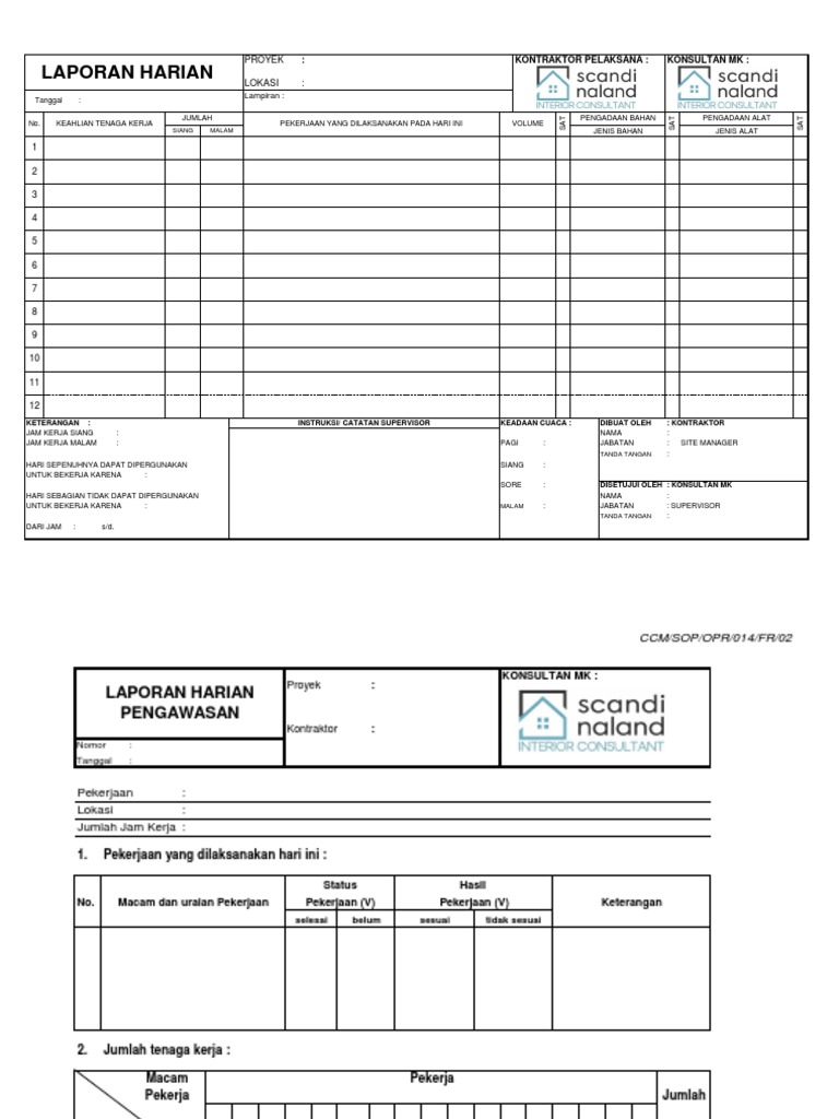 2 Form Laporan Harian XLSX | PDF