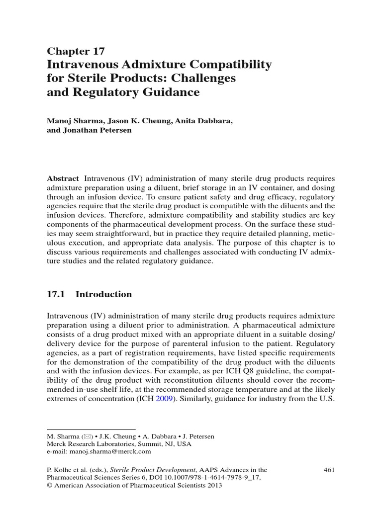 Intravenous Admixture Compatibility For Sterile Products: Challenges ...